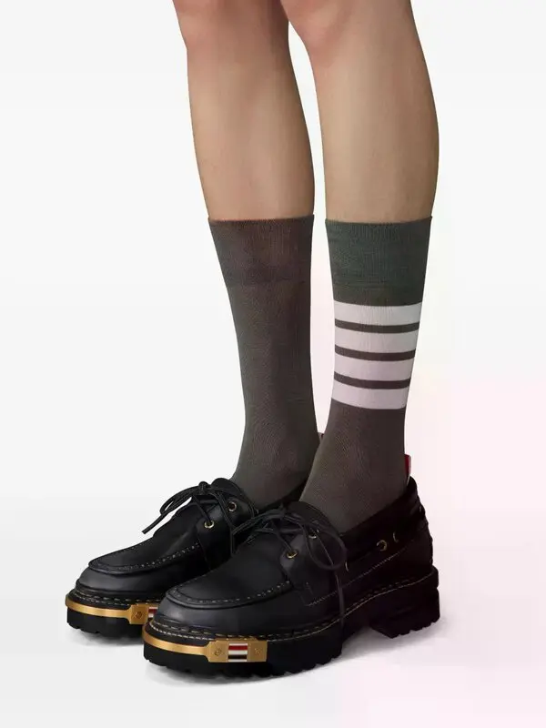 Thom Browne Leather Boat Shoes With Gold-tone Hardware