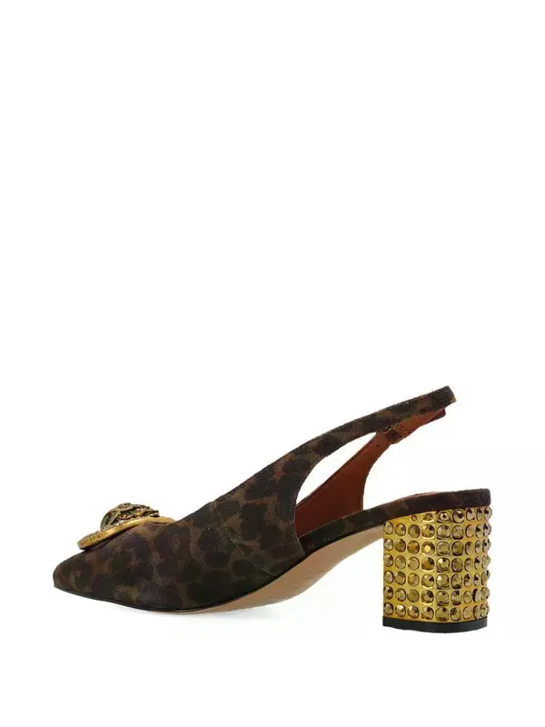 Kurt Geiger Embellished Block Heel Slingback Pumps - Brown