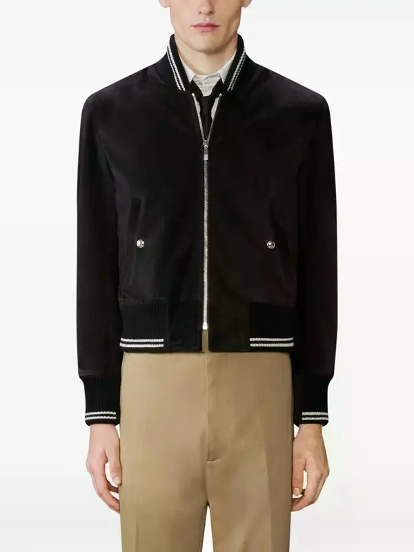 Thom Browne Rib-knit Suede Bomber Jacket - Black