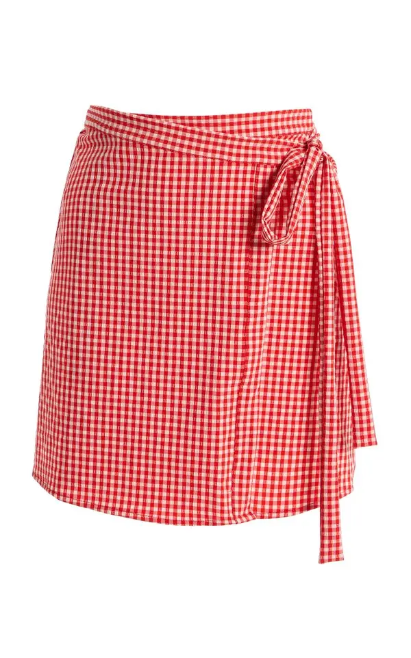 JUILLET Gingham Check Wrap Mini Skirt - Red