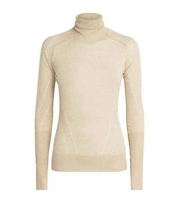 JOSEPH Metallic Lurex Pointelle Knit Turtleneck - Yellow