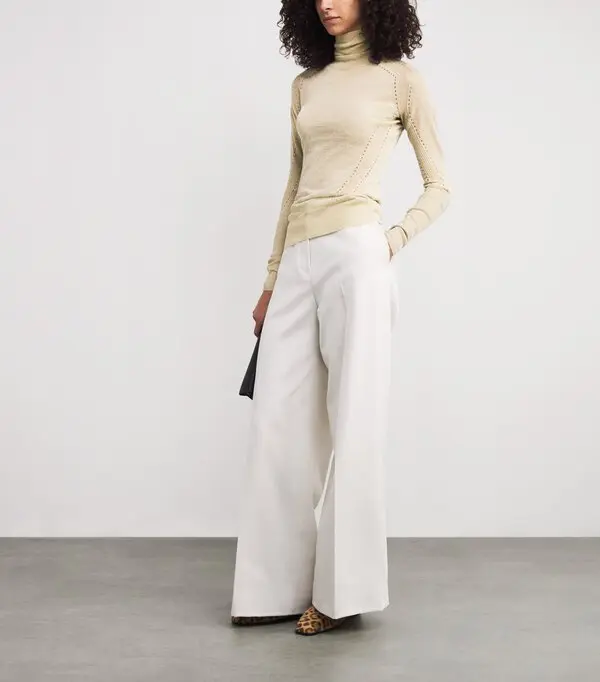 JOSEPH Metallic Lurex Pointelle Knit Turtleneck - Yellow