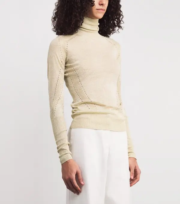 JOSEPH Metallic Lurex Pointelle Knit Turtleneck - Yellow