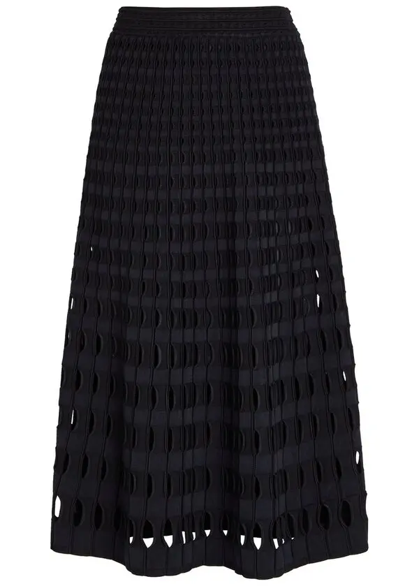 Simkhai Drue Textured Cut-out Knit Midi Skirt - Black