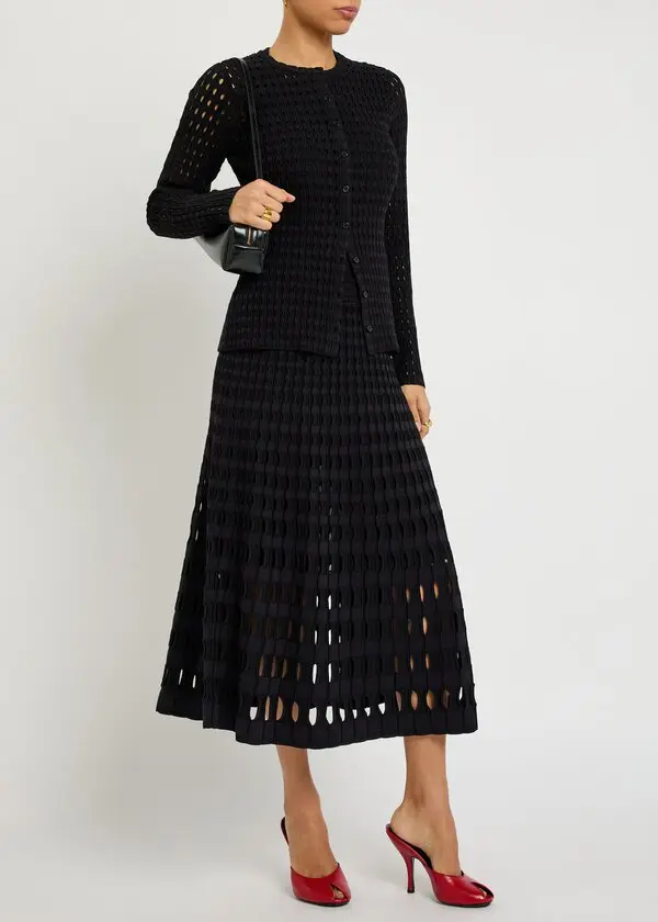 Simkhai Drue Textured Cut-out Knit Midi Skirt - Black