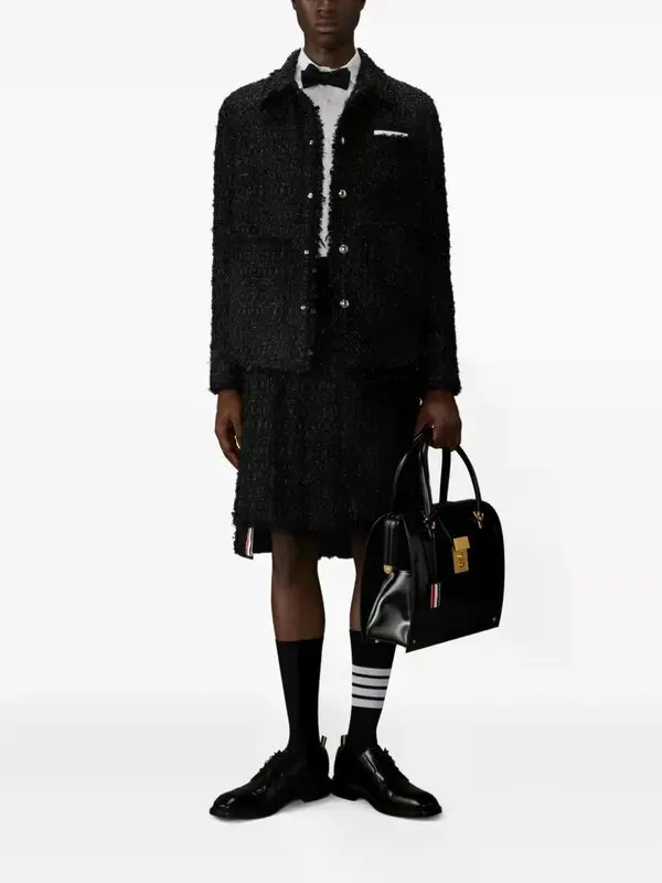 Thom Browne Satin Ribbon Tweed Fray Edge Utility Jacket