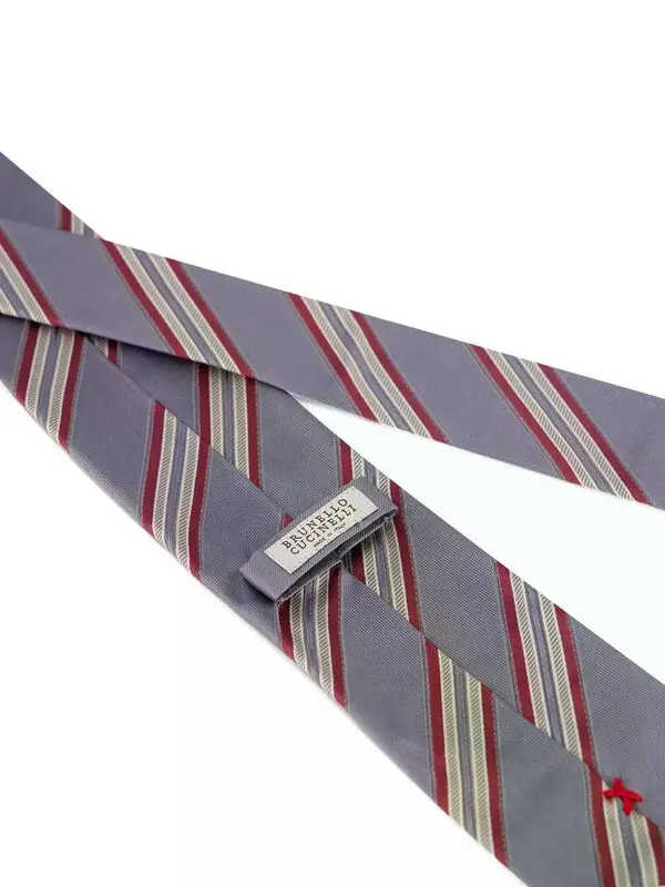 Brunello Cucinelli Striped Silk Neck Tie - Grey