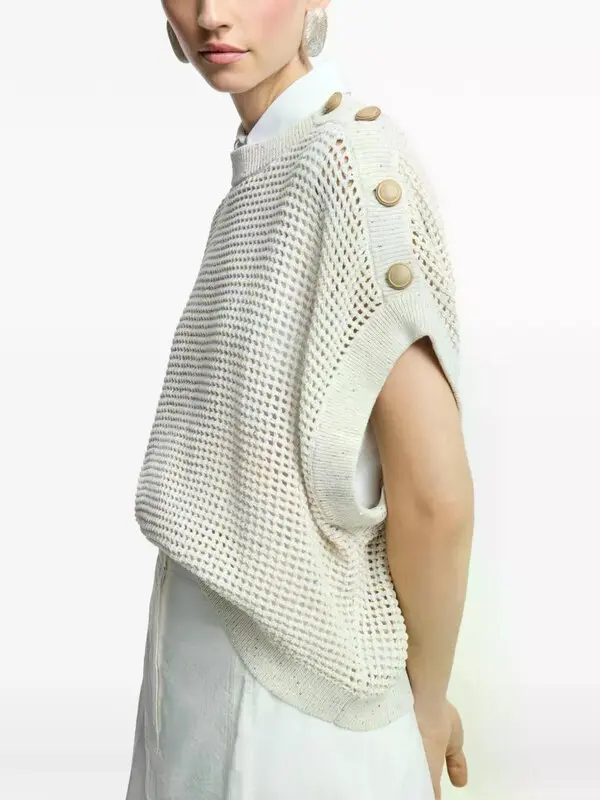 Brunello Cucinelli Buttoned Open-knit Top