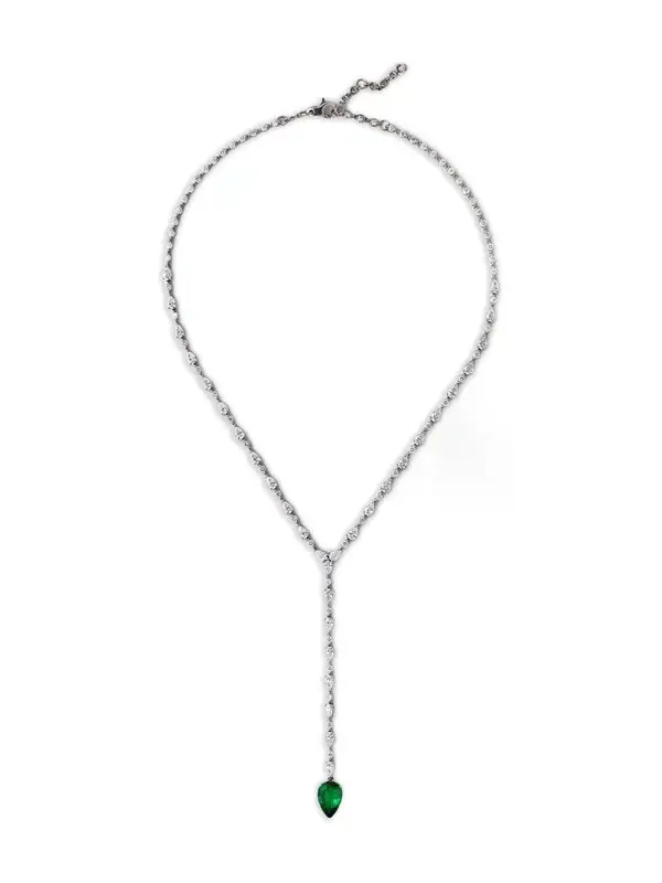 JEWELS AFICIONADO Interchangeable Multi-stone Lariat Necklace In 18k White Gold - Silver