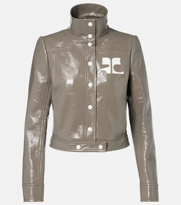 COURREGES Logo Vinyl Cropped Jacket - Grey
