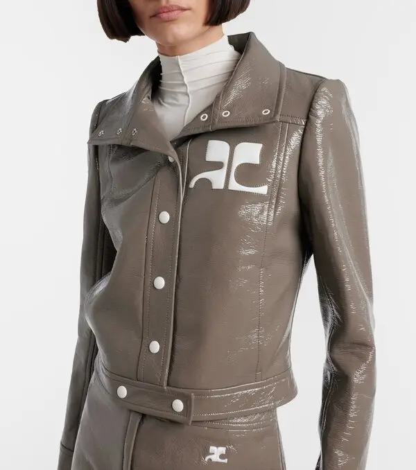 COURREGES Logo Vinyl Cropped Jacket - Grey