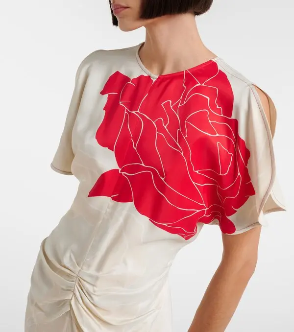 Victoria Beckham Gathered Floral Midi Dress