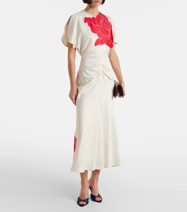 Victoria Beckham Gathered Floral Midi Dress