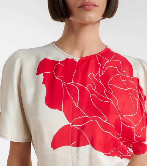 Victoria Beckham Gathered Floral Midi Dress