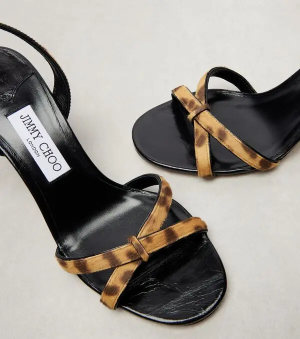 JIMMY CHOO Elsy 70 Calf Hair-trimmed Leather Sandals