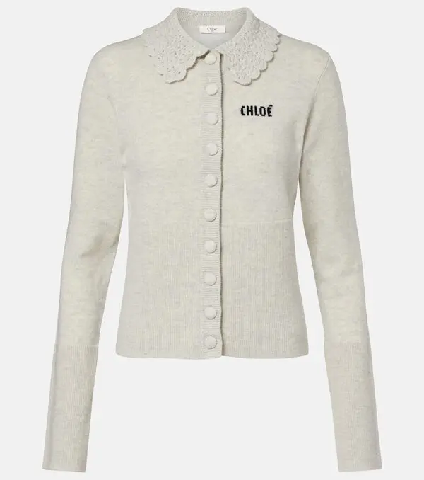 Chloé Logo Wool Cardigan - Grey