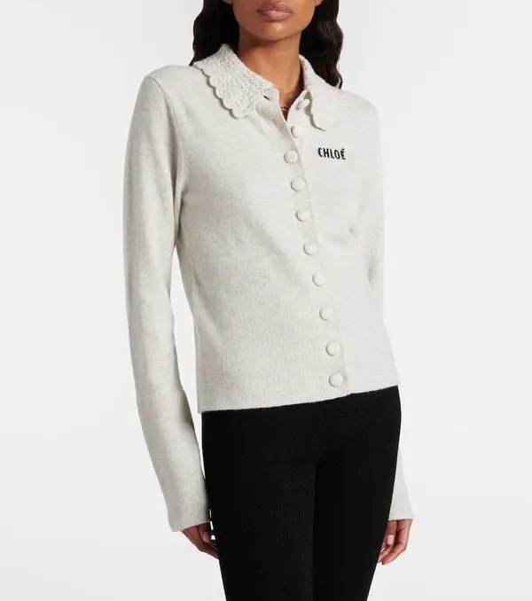 Chloé Logo Wool Cardigan - Grey