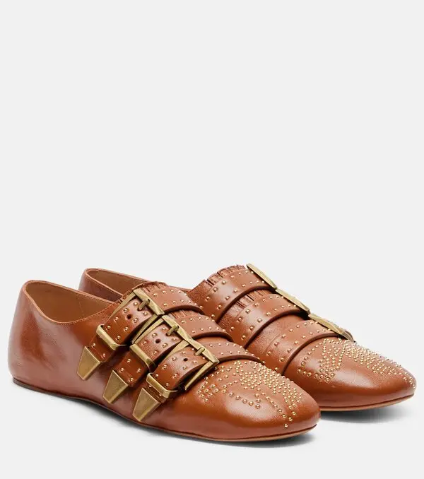 Chloé Susanna Studded Leather Ballet Flats In Ginger - Brown