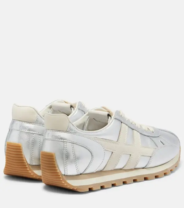 Hogan 86er" Metallic Leather Lace-up Sneakers - Silver