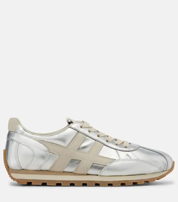 Hogan 86er" Metallic Leather Lace-up Sneakers - Silver