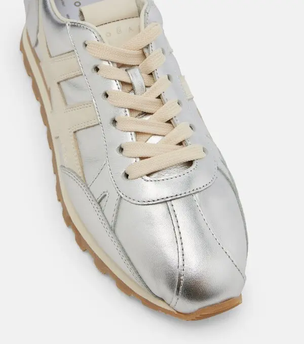 Hogan 86er" Metallic Leather Lace-up Sneakers - Silver