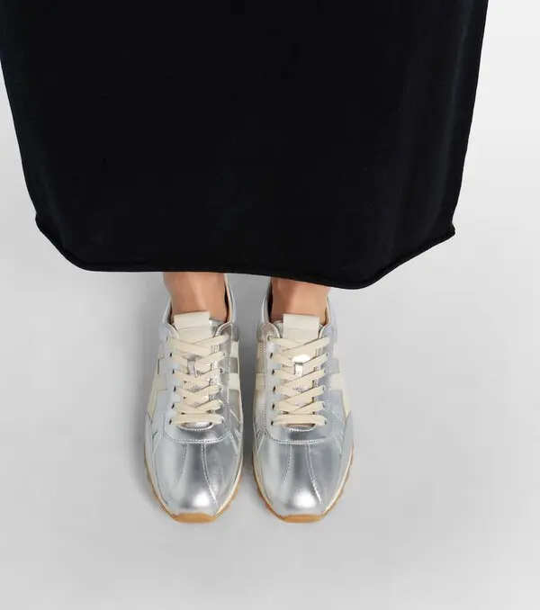 Hogan 86er" Metallic Leather Lace-up Sneakers - Silver