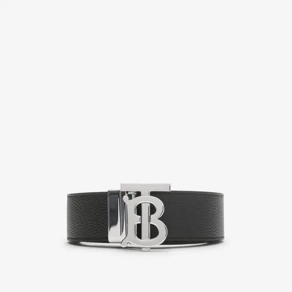 Burberry Reversible Leather Tb Belt With Monogram Plaque Buckle - Black/tan Brown