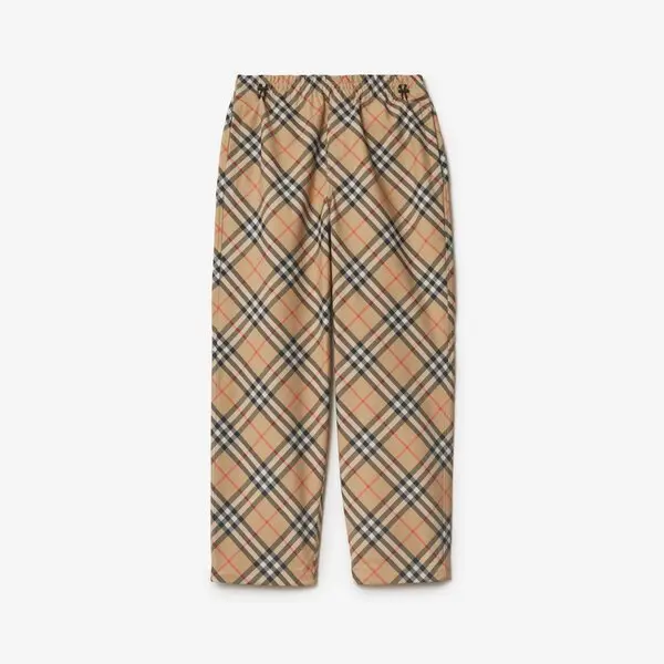Burberry Check Twill Relaxed Fit Trousers - Sand Beige