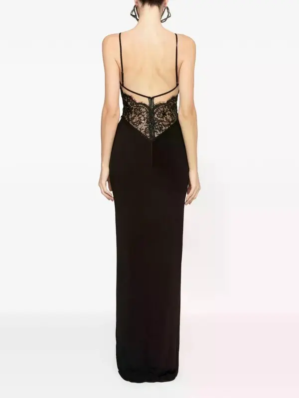 NISSA Lace Panel Maxi Dress With V-neck And Slit Hem