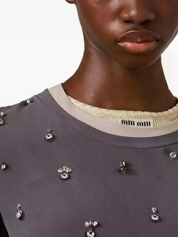 Miu Miu Embroidered Stretch Georgette Mini Dress