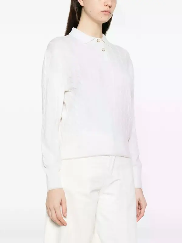 GRAN SASSO Cable Knit Polo Sweater - Neutrals