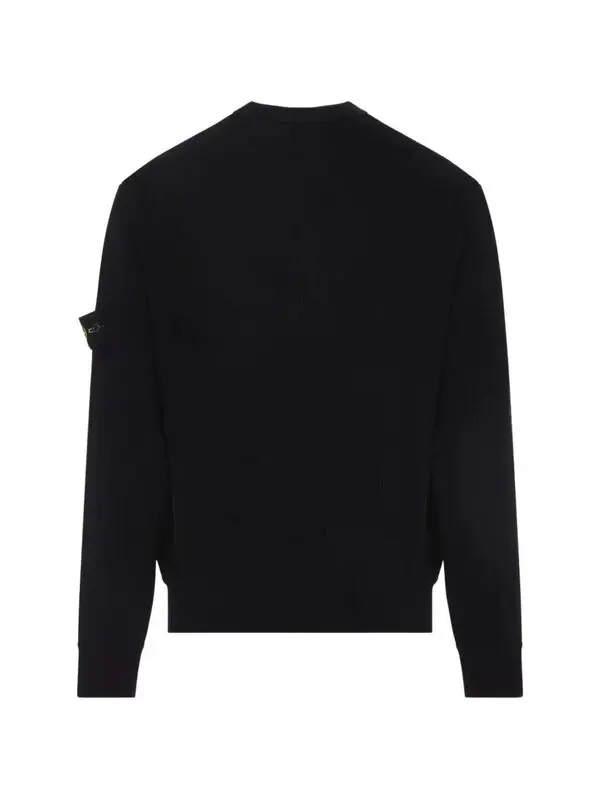 Stone Island Ribbed Knit Sweater With Logo Patch - Black