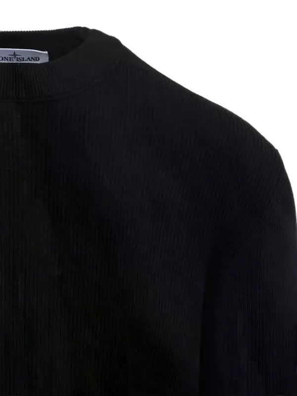 Stone Island Ribbed Knit Sweater With Logo Patch - Black