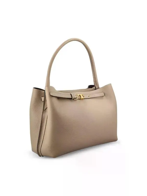 TOD'S Small Leather Tote Bag With Metal Detail - Grey