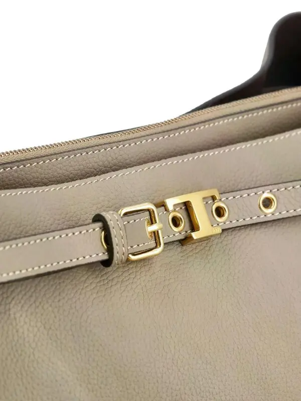 TOD'S Small Leather Tote Bag With Metal Detail - Grey
