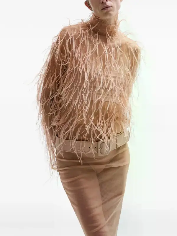 ATU BODY COUTURE Feather Trim High Neck Top