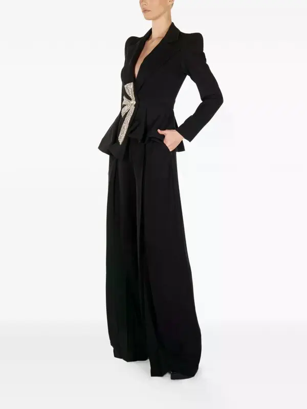 ARAFTU Arafatu Embellished Bow Peplum V-neck Wide Leg Jumpsuit