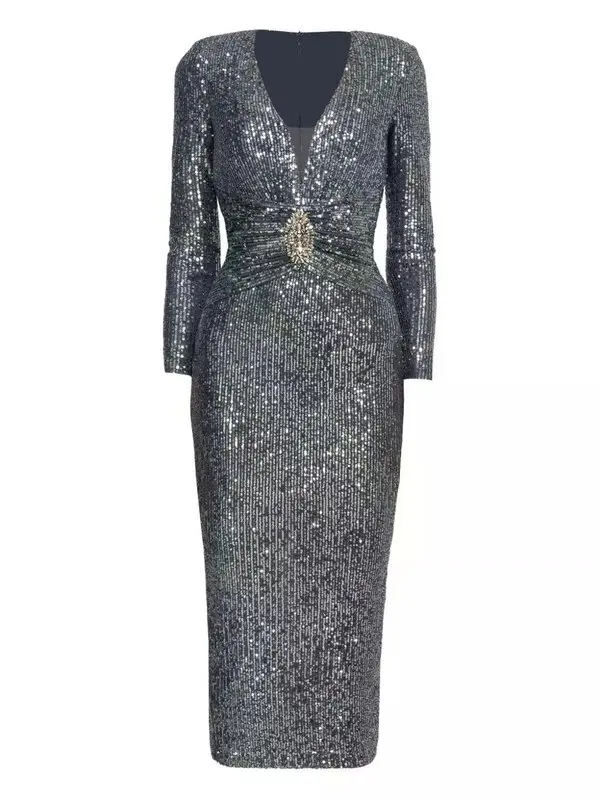 NISSA Sequined Midi Dress With Crystal Detail