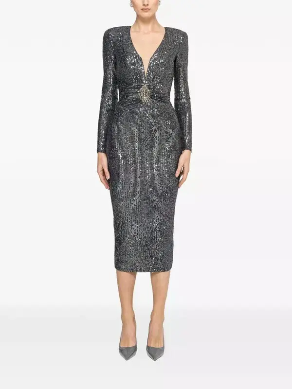 NISSA Sequined Midi Dress With Crystal Detail