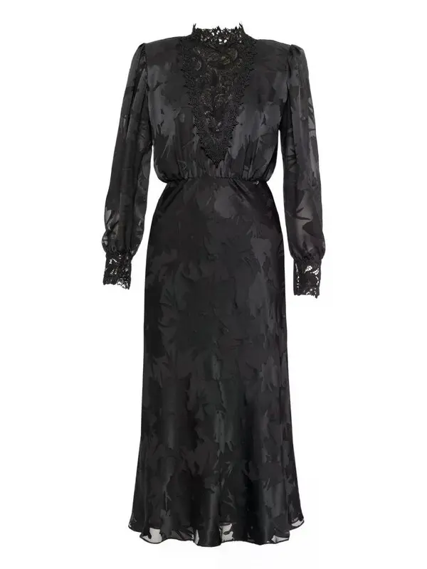 NISSA Lace-trim Midi Dress - Black
