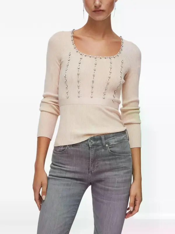 Liu Jo Embellished Round Neck Long Sleeve Fine Knit Jumper - Neutrals