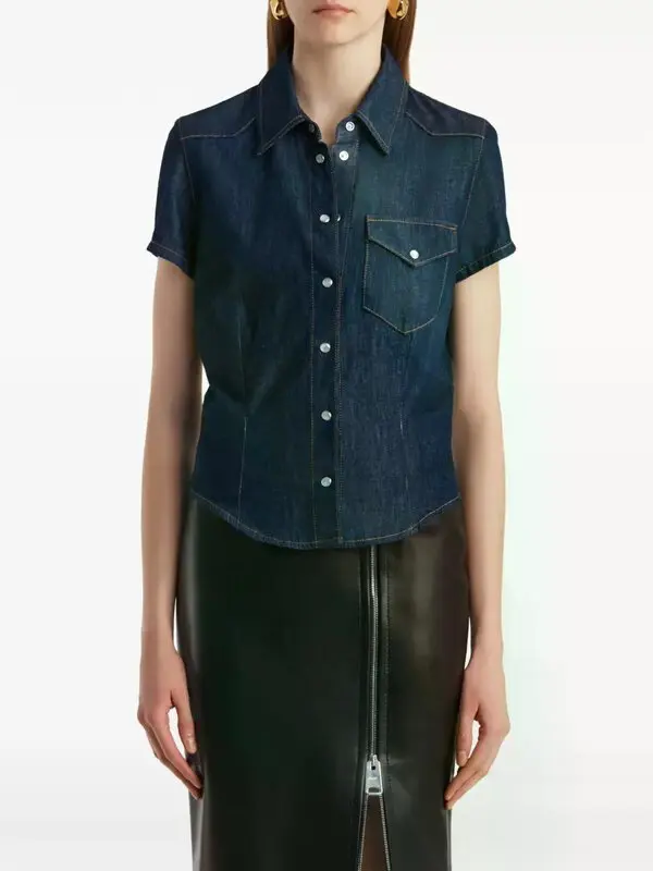 Khaite Snap Button Cotton Denim Shirt