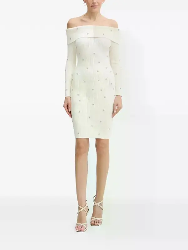 Guess Rhinestone Embellished Off-shoulder Mini Dress