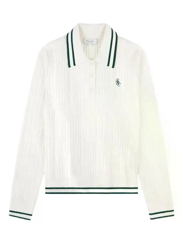 SPORTY & RICH Striped Cable-knit Polo Shirt - Neutrals