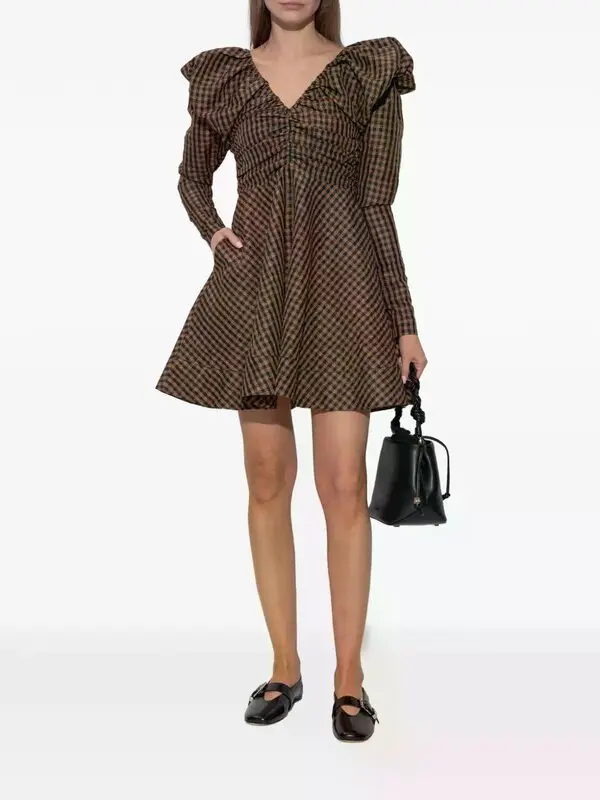 GANNI Checked V-neck Mini Dress