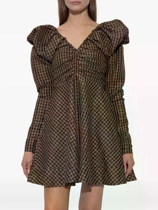 GANNI Checked V-neck Mini Dress