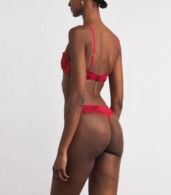 Kiki De Montparnasse Stretch-silk Lace Thong - Red