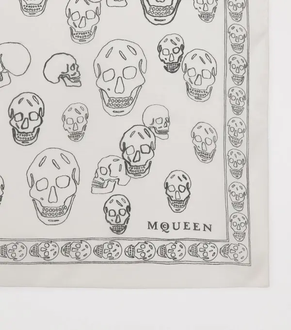 Alexander McQueen Silk Painted Skull Scarf - Ivory
