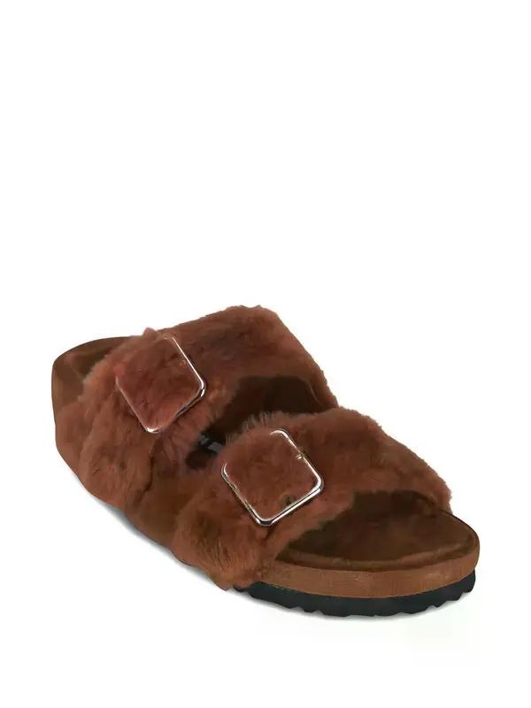BIRKENSTOCK Arizona Shearling Buckle Sandals - Brown