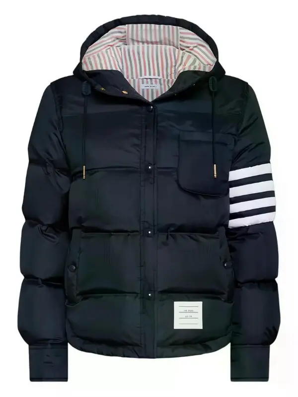 Thom Browne Down Hooded Jacket With Four-bar Detail
